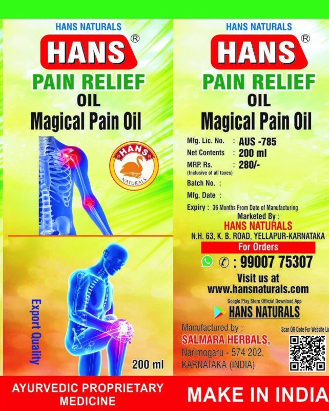 HANS PAIN RELIEF OIL- MAGICAL PAIN OIL 200ml REGULAR Pack Of 2 - Hans ...